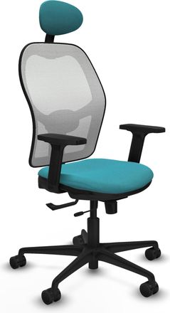 Piqueras y Crespo B&uuml;rostuhl aus Stoff, h&ouml;henverstellbar, mit 2D-Armen, h&ouml;henverstellbare Lendenwirbelst&uuml;tze und festes Kopfteil, Wei&szlig;/T&uuml;rkis