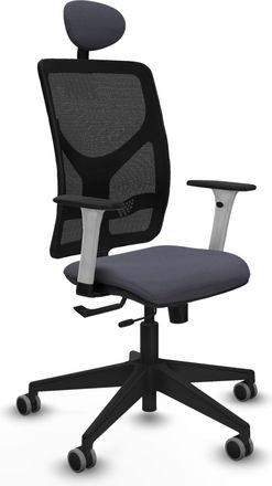 Piqueras y Crespo Schreibtischstuhl mit grauen Rollen, mit wei&szlig;en und schwarzen Armlehnen, h&ouml;henverstellbare Lendenwirbelst&uuml;tze und festes Kopfteil, ausgestattet mit Sy