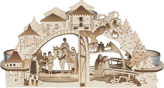 Rudolphs Schatzkiste Kleiner Motivleuchter DREI Haseln&uuml;sse f&uuml;r Aschenbr&ouml;del mit Burg und Filmszene BxHxT 24x11,5x6,5cm NEU M&auml;rchenleuchter Miniaturleuchter Teelichtbogen A