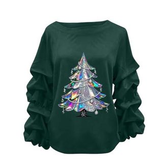 Generic Pull de Noël amusant 2025 - Imprimé graphique festif - Manches longues - Pour fêtes de fin dannée - Confortable - Col rond, Vert noir, XXL