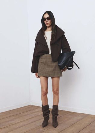 Mango Jupe courte pied-de-poule marron - Femme - 34 - MANGO