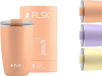 FLSK Kaffeebecher - Premium coffee to go-Becher aus Edelstahl - 100 % auslaufsicher, BPA-frei & doppelwandig - hält 3 h heiß (peach, 350 ml)