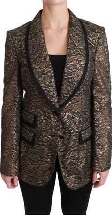Dolce & Gabbana Femme, Vestes, Brun, Taille: 40 FR Blazer en Dentelle Florale Noire et Or