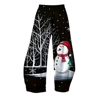 Generic Pantalon de yoga ample d&eacute;contract&eacute; pour femme grande taille 1XL-5XL imprim&eacute; No&euml;l jambe large poche pantalon de d&eacute;tente pyjama, blanc, 3XL Grande taill