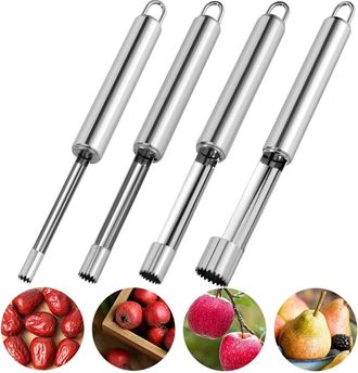 Generic 3R4A 4 Pcs, Edelstahl Apfelausstecher, 4 Verschiedene Modelle, Entkerner Set, Apple Corer für Äpfel und Birnen, Apfelentkerner für Home & Küche(Silber