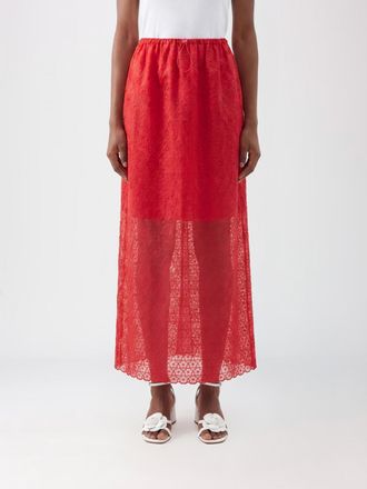 Cecilie Bahnsen Jupe longue en m&eacute;lange de coton floral avec fente arri&egrave;re
