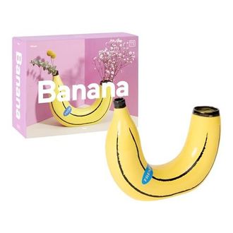 doiy Vase D&eacute;coratif Moderne en Forme de Banane - Fabriqu&eacute; en C&eacute;ramique - Double Espace pour Fleurs - Couleur Jaune - 21,5x6x19 cm