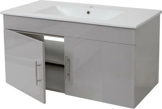Hhg Neuwertig] Waschbecken + Unterschrank HHG 241, Waschbecken Waschtisch, hochglanz 90cm grau