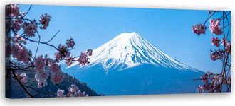 Feeby Leinwandbild Fuji Bild Kunstdruck Landschaft Blau 70x25 cm