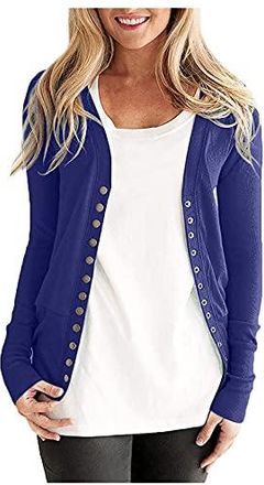 Generic Vestes pour femmes 2026 Solide Manches Longues Bouton Manteau Veste Tricot Mode Loose Color Cardigan, bleu, XXL