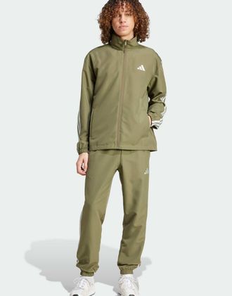 adidas adidas Performance - Gewebter Trainingsanzug in Olive Strata mit den drei Streifen-Gr&uuml;n