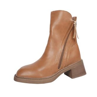 Generic Bottines &agrave; talons pour femme - &Eacute;l&eacute;gantes et d&eacute;contract&eacute;es - Couleur unie - R&eacute;tro - Fermeture &eacute;clair lat&eacute;rale - Confortables - Talon &eacute;pais - Classique 