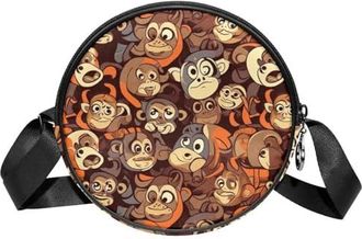 Generic Sac &agrave; bandouli&egrave;re rond pour femme, motif singe avec fermeture &eacute;clair, bretelles r&eacute;glables, sac &agrave; main rond d&eacute;contract&eacute; pour femmes et filles
