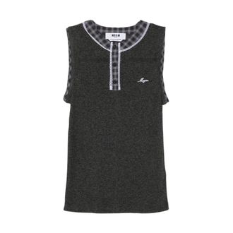 Msgm &Auml;rmelloses Top mit Karomuster - - Tops - Damen - Grau - XS