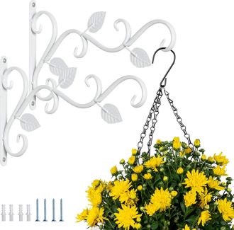 Nuptio Wandbehang Pflanzenhalterung, 2 Stück Weißeisen Hängehaken Wandhalterungen 29.5cm Blumentopf Vogelhäuschen Kleiderbügel Retro Outdoor Indoor Gartenhak