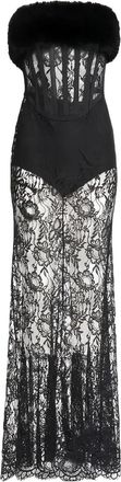 Elie Saab robe longue &agrave; finitions en fourrure - Noir