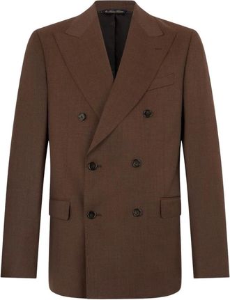 Brooks Brothers Homme, Vestes, Brun, Taille: XL Blazer en serge de laine vierge &agrave; double boutonnage et performance