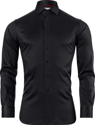 Vincenzo Boretti Hemd, Body-fit/super tailliert, Stretch Fischgrat - bügelleicht schwarz 37-38