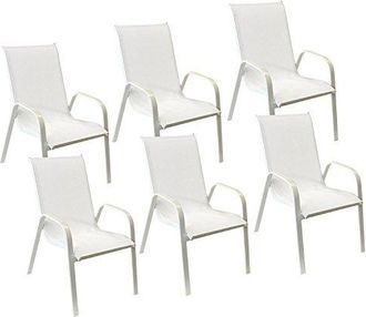 Happy Garden Lot de 6 chaises de Jardin Marbella - Textil&egrave;ne et Aluminium Blanc