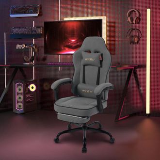 Woltu Gaming Stuhl Ergonomischer, Bürostuhl mit Taschenfederkissen, Drehstuhl mit Kopfkissen, Lendenkissen, Fußstütze, Tech-Stoff, 150 kg Belastbarkeit
