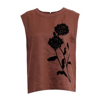 Kaos Kaos, Femme, Tops, Brun, Taille: 40 FR Haut en lin Linu avec accents floraux