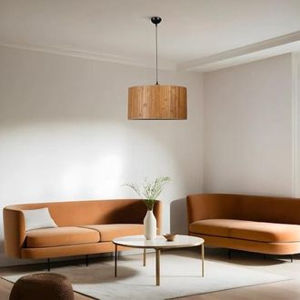 Opviq Elegant Chandelier with Metal Body & Bamboo Cap, 45 cm Diameter, Adjustable Height, E27 Socket, Walnut & Black Finish | Perfect for Modern Spaces