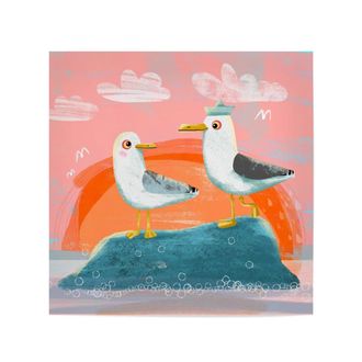 artboxONE Poster 50x50 cm F&uuml;r Kinder Verliebte M&ouml;wen hochwertiger Design Kunstdruck - Bild m&ouml;we freundschaft k&uuml;ste