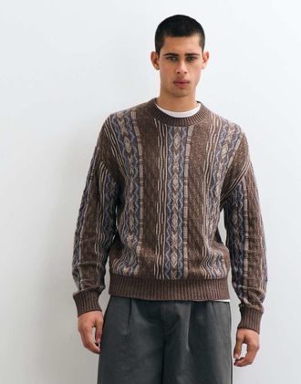 Hollister pull en maille &agrave; col rond marron &agrave; motif Fair Isle