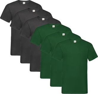 Fruit Of The Loom Herren- V-Neck T-Shirt M L XL XXL 3XL 4XL 5XL Farbsets, 3Schwarz 3Flaschengrün (6 Pack) + 1 HL Kauf Notizblock, 3XL (6er Pack)