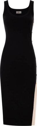 Elisabetta Franchi Femme, Robes, Noir, Taille: 42 FR Robe Tricot&eacute;e avec Bandes en Viscose Brillante