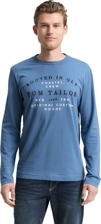 Tom Tailor Herren 1048629 Langarmshirt mit Logo-Print, 10980-Faded Uniform Blue, 3XL