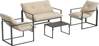 OUTSUNNY Salon de Jardin extérieur 4 pièces pour 4 Personnes avec canapé 2 Places, 2 fauteuils et 1 Table Basse 3 Coussins mobilier de Jardin pour terrasse Jar