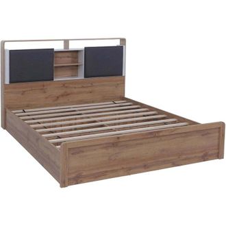 Hhg King Size Bett HHG-833, Doppelbett Bettgestell mit Lattenrost, MDF 180x200cm Wotan-Eiche-Optik, wei&szlig;