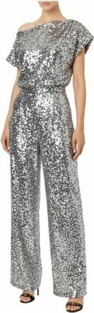 Elisabetta Franchi Femme, Combinaisons et Ensembles, Gris, Taille: 40 FR Combinaison &agrave; Paillettes Une &Eacute;paule