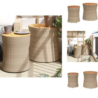vidaXL Garten-Beistelltische 2 Stk. mit Holzplatte Beige Poly Rattan - Gartentisch - Outdoor M&ouml;bel - Balkonm&ouml;bel - Terrassenm&ouml;bel - Esszimmerset
