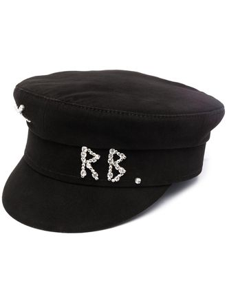 Ruslan Baginskiy casquette gavroche &agrave; logo brod&eacute; orn&eacute; de pierres - Gris