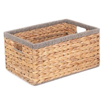 Red Hamper Large Water Hyacinth with Grey Rope Border Rectangular Storage Basket Aufbewahrungskorb aus Wasserhyazinthe mit grauem Seilrand, rechteckig, braun, L