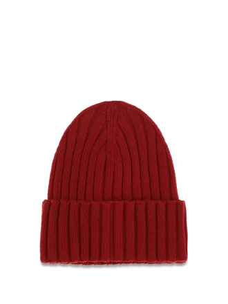 Moncler Womens Wool Beanie With Logo Red Merino Ovis Aries Hats E Hairbands