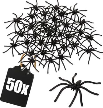 Com-Four 50x Deko-Spinnen - Wiederverwendbare Streudeko für Halloween - gruselige Spinnen als Tischdekoration für Horror-Partys & schaurige Events (50 Stück)