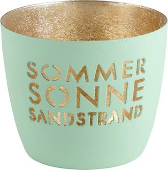Gift Company Madras, Windlicht, M, Motiv: Sommer, Sonne, Sandstrand, Aqua/Gold, H8,5cm, D10cm