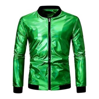 Generic Blouson &agrave; paillettes pour homme &agrave; manches longues avec fermeture &eacute;clair, vert, XXL