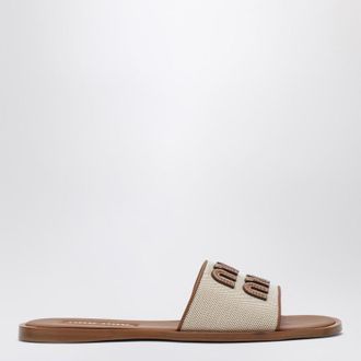Miu Miu Slide sandals in canvas and leather