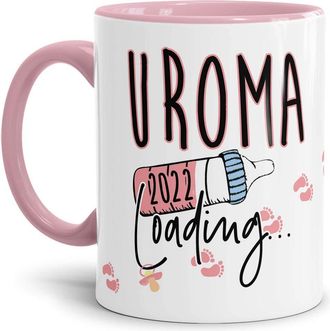 Tassendruck Tasse Babynews Du wirst Uroma 2022 - Geschenkidee/Ladebalken/Endlich Schwanger/Schwangerschaft verkünden/Baby - Rosa