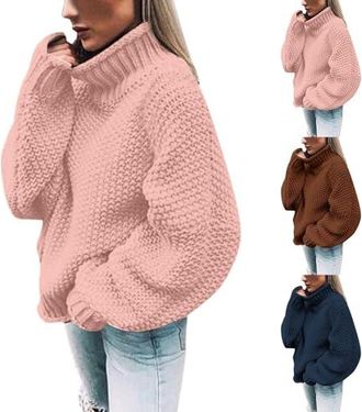 Generic Pull surdimensionn&eacute; &agrave; manches longues en tricot &agrave; col b&eacute;nitier pour femme - Couleur unie - Ample - Pour lhiver, le bureau, le travail, la d&eacute;tente - Co