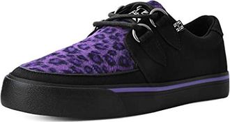 T.U.K. Vegan Creeper Sneaker - Chaussures pour Hommes et Femmes - Couleur Black Canvas and Purple Leopard Print - Chaussures à Lacets en Cuir et Daim de Styl