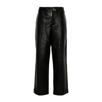 &Aacute;eron Schwarze Leder Cuffed Casual Hose - - Trousers - Damen - Schwarzk - 2XS