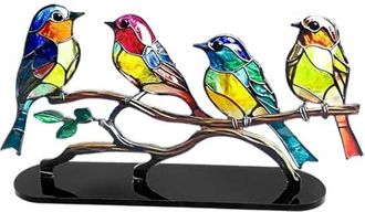 Generic Oiseaux color&eacute;s ornement pour la maison 18,5 x 9,7 cm en verre teint&eacute; oiseaux sur branche ornements de bureau en acrylique statue doiseau vif sculptur