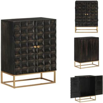 vidaXL Sideboard Schwarz 55x34x75 cm Massivholz Mango und Eisen - Industrielles Design - Sideboard - Wohnraumgestaltung - Holzm&ouml;bel - Mangoholz