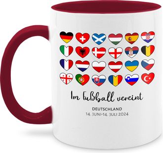 Shirtracer Tasse Tassen 325ml - WM - Deutschland EM 2024 L&auml;nder Herzen - Im Fu&szlig;ball vereint | - 325 ml - Bordeauxrot - alle fussball europameisterschaft cup em+2