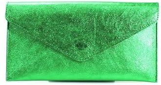 Generic Pochette en daim italien pour femme, enveloppe métallique, sac à main pour soirée, vert métallisé, Medium Clutch
